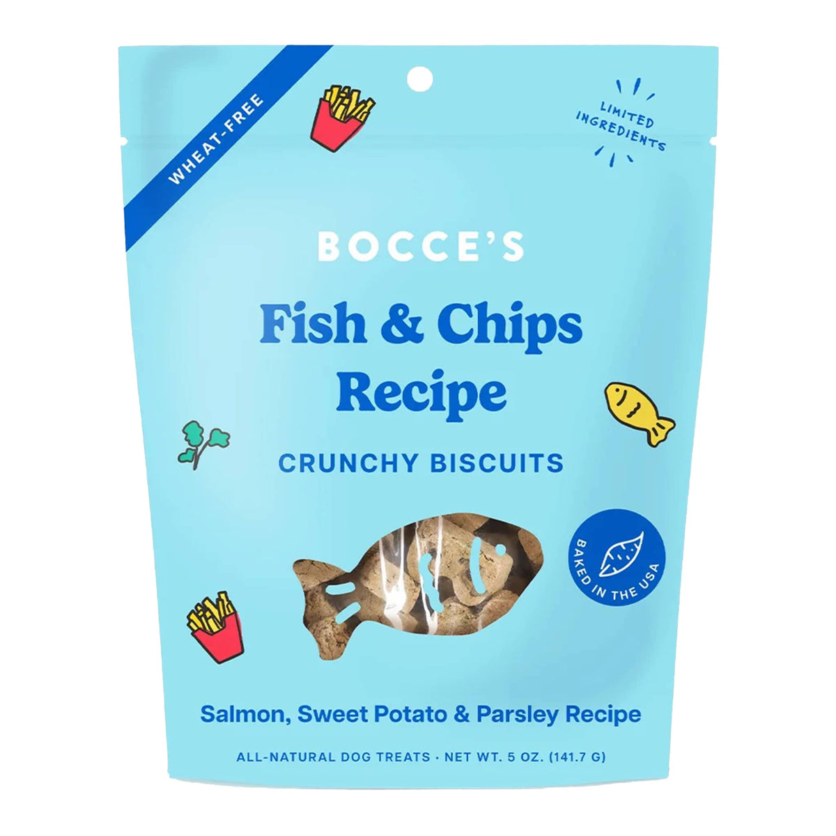 Bocce's Bakery Fish & Chips Biscuits Crunchy Dog Treats – Annie's Blue ...